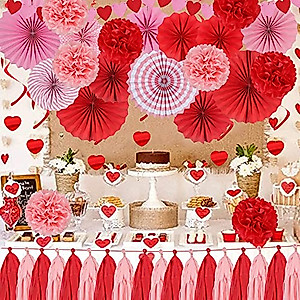 70pcs Valentines Day Red Pink Hanging Paper Fans Decorations - Wedding Bachelorette Party Barbecue Birthday Party Holidays Picnic Circus Carnival Valentines Day Party Photo Booth Backdrops Decorations