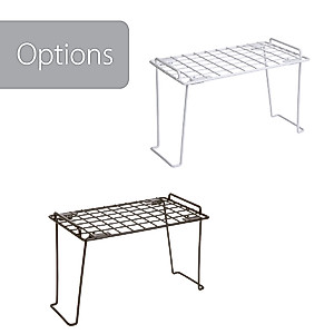 Smart Design Stacking Cabinet Shelf Rack - Small (12 x 7 Inch) - Steel Metal Wire - Cupboard, Plate, Dish, Counter & Pantry Organizer Organization - Kitchen [White]