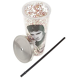 Spoontiques - Glitter Filled Acrylic Tumbler - Glitter Cup with Straw - 20 oz - Stainless Steel Locking Lid with Straw - Double Wall Insulated - BPA Free - Elvis Presley