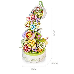 NEWRICE Waterfall Flower Bouquet Building Kit,Artificial Flowers Building Block Toys-Contains Music Box with LED Lights for Home Decoration,Birthday, Anniversary, (575 Pieces)