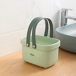 Plastic Bathroom Storage Basket Portable Shower Caddy Tote with Handles Hamper for Bathroom Pantry Kitchen College Dorm Room Camp (Green 10''L x 7"W x 6''H)