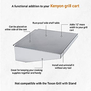 Kenyon A70024 Side Table for Grill Cart, Marine-Grade Stainless Steel Grill Accessory for Use Indoors and Outdoors, Provides Extra Space On The Grill, Easy to Attach and Remove
