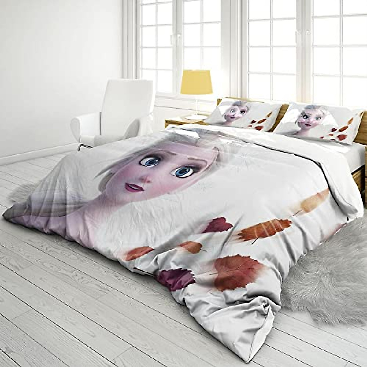 AKARDO Elsa Ice Princess Queen Anime Duvet Covers Soft Microfiber Washed Duvet Cover Set 3 Pieces with Zipper Closure,Beding Set (01,Twin (68"x86"))