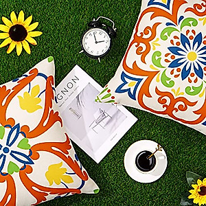 UINI Outdoor Pillow Covers Set of 4, Waterproof Pillow Covers 18x18 Inch, Boho Decorative Throw Pillow Covers for Furniture, Patio, Balcony (Orange)