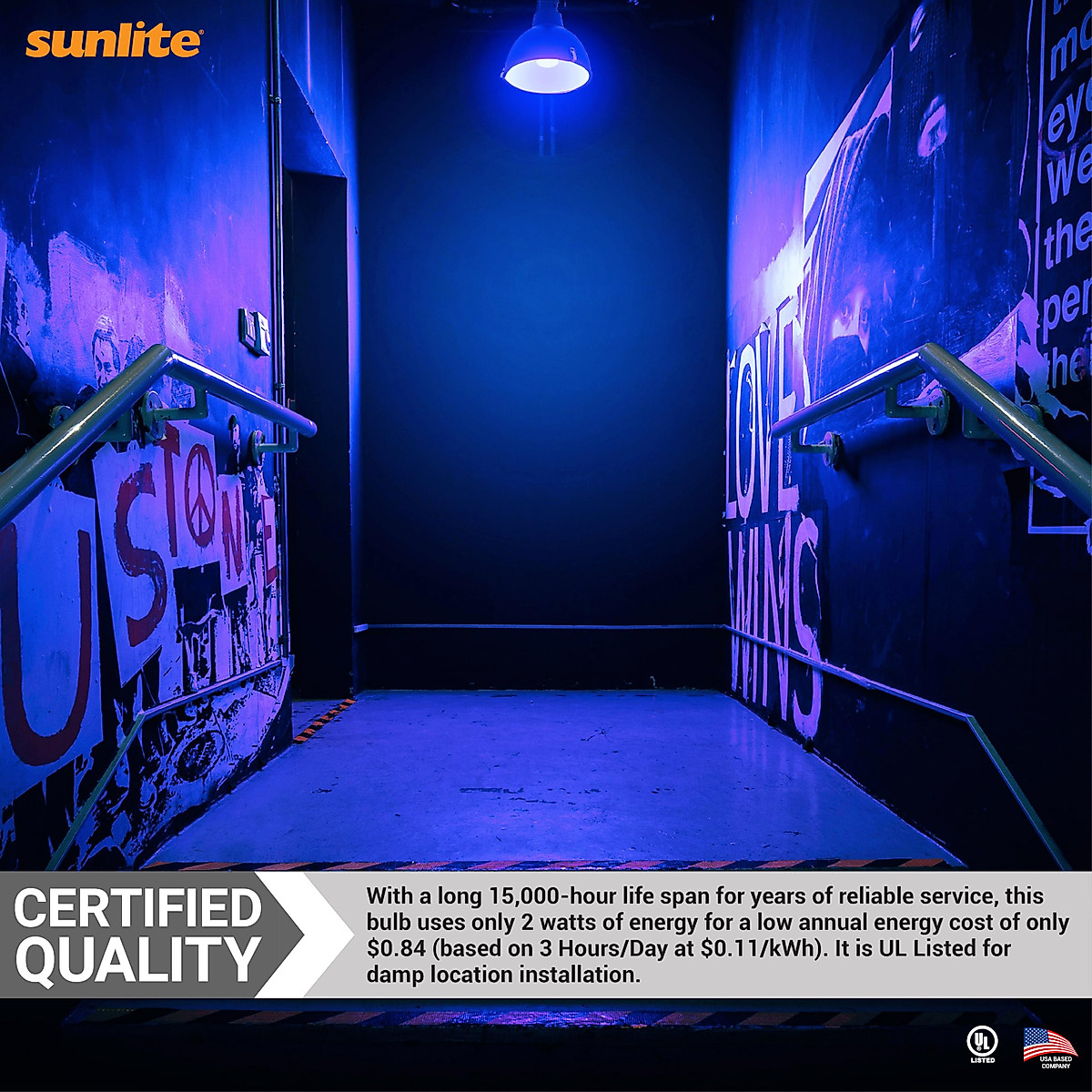 Sunlite LED A19 Black Light UV Bulb, 7W (60W Equiv.), Medium E26 Base, Non-Dimmable, 390-405nm Wavelength, Ideal for Black Light Room Decor, Halloween Decorations, Indoor UV Decor, UL Listed, 3 Pack