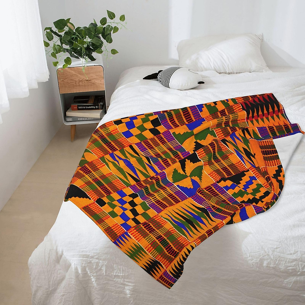 LELEMATE African Tribal Ethnic Kente Print Plush Throw Blanket for Boys Girls Teens Soft Flannel Bed Blanket for Sofa Chair Office Trip Camping Outdoor Home Decor 50"x60"