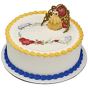 DecoSet® Disney Princess Belle Beautiful As A Rose Cake Topper, 2-Piece Decorations Set with Belle Figurine and Golden Tiara with Spinning Jewel, Beauty and the Beast Cake Decoration