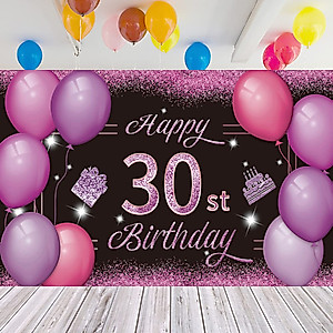 Happy 30st Birthday Backdrop Banner Pink Purple 30th Sign Poster 30 Birthday Party Supplies for Anniversary Photo Booth Photography Background Birthday Party Decorations, 72.8 x 43.3 Inch