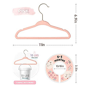 Kids Velvet Hangers, VIS'V 11 Inch Pink Non-Slip Baby Clothes Hangers with 6 Pcs Cute Clothing Dividers for Infant Toddler Boys & Girls Closet Organizer - 30 Pack
