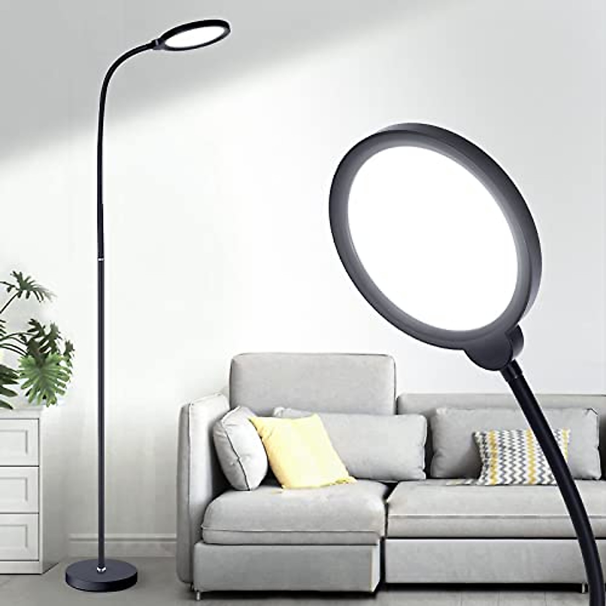 LED Floor Lamp, 12W Dimmable Standing Pole Reading Lamp 10 Brightness Levels&3 Color Temperature, Bright Gooseneck Adjustable Black Floor Lights, 800LM LED Task Lighting for Living Room Bedroom Office