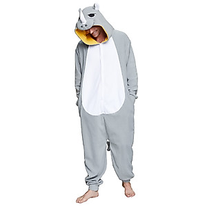 Dodheah Rhinoceros Cosplay Adult Onesie Halloween Costumes Pajamas Animal Jumpsuit Sleepwear Loungewear Grey S