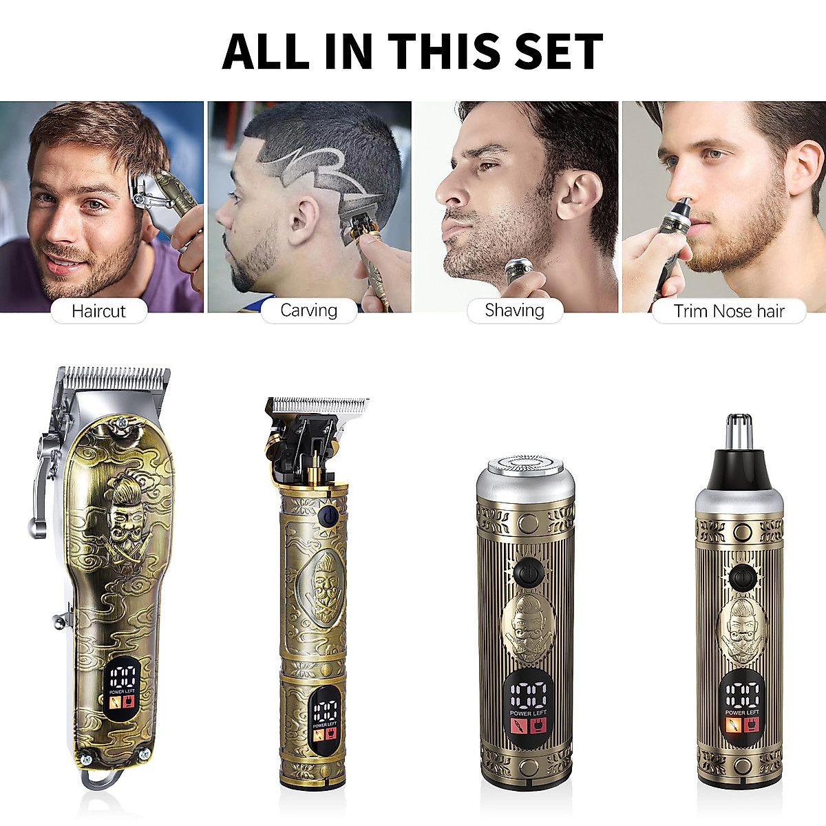 Bestauty Beard Trimmer, Barber Clippers Set Nose Hair Trimmer for Men Professional Cordless 2500mAh Waterproof Hair Clippers for Haircut Carving Shaving Trim Nose Hair (Bronze)