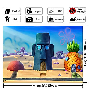 5x3ft Cartoon Animation Underwater Pineapple House Photography Backdrops Spongebob Patrick Star Theme Birthday Party Decor Photo Background