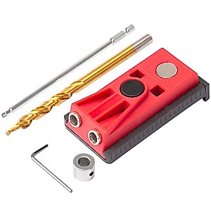 Pocket Hole Jig Set with Two Hole Jig, Step Drill Bit, Stop Collar, Square Drive Bit, Hex Key, Adjustable and Easy to Use Joinery Set for DIY Woodworking Projects
