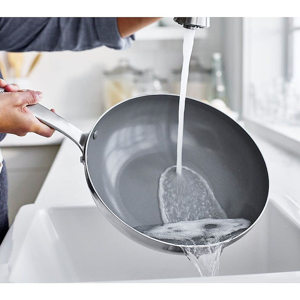 GreenPan Chatham Tri-Ply Stainless Steel Healthy Ceramic Nonstick 11" Wok Pan, PFAS-Free, Multi Clad, Induction, Dishwasher Safe, Oven Safe, Silver