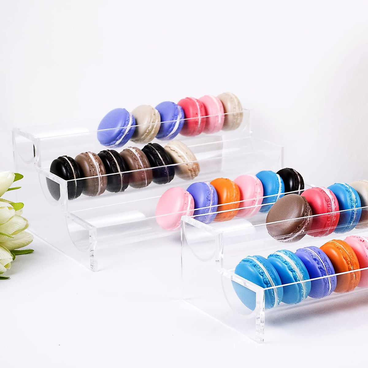 KVMORZE 8.7" Clear Cracker Serving Tray, Transparent Macaron Display Tray, Rectangular Cracker Holder for Serving Trays, Food Display Cracker Serving Tray Stand for Home (U Shape 2-Tier Acrylic)