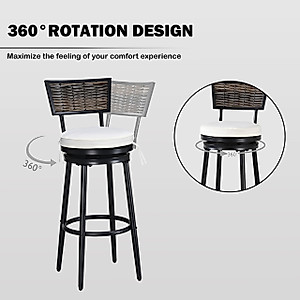LOKATSE HOME 2 PCS Outdoor Swivel Barstools, Patio Bar Chairs with Wicker Back and Cushions for Backyard Deck Lawn Garden