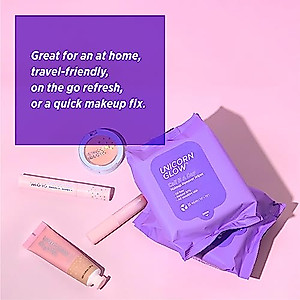 Unicorn Glow Makeup Remover Cleansing Face Wipes - 1 EA [25 count] XL Oversize Biodegradable Daily Cleansing Facial Towelettes to Remove Makeup, Micellar Water, Charcoal, Aloe Extract and Vitamin E, Alcohol Free, Paraben Free - CALL IT A DAY (1 EA)