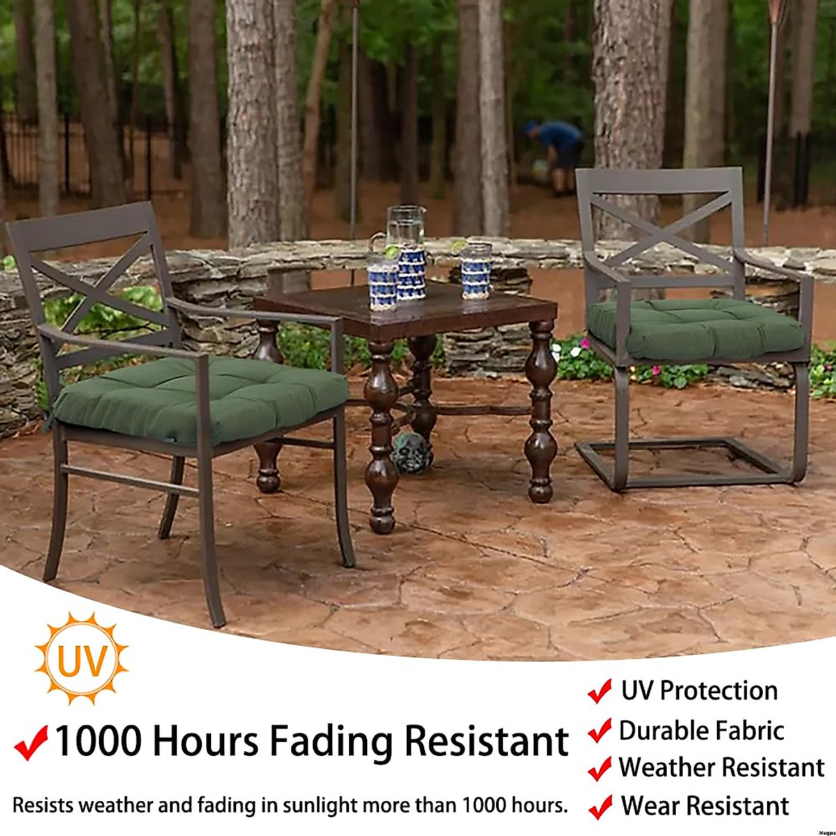 Magpie Fabrics 19"x19" Tufted Seat Cushion 2 Pack, U-Shaped Patio Cushions with Ties, Outdoor/Indoor Chair Pads Waterproof for Dining Garden Balcony Office - Green