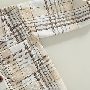 CIYCUIT Baby Boy Girl Flannel Plaid Shirt Long Sleeve Button Romper Bodysuit Fall Clothes Beige 3-6 Months