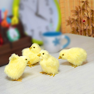 4 Pcs Realistic Plush Little Chick Figurine Lifelike Furry Animal Toy Simulated Chicken Sound Photography Props Easter Chicks Decor 4 Poses