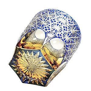 JEMQ Edo Kiriko Color Hand Cut Crystal Glass Tumbler Whisky Gass 9 Oz Glassware with Luxury Gift Box, Suitable for Cocktail Whisky Drink Red Wine Vodka (Blue)