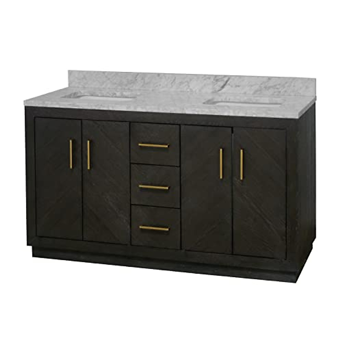 Kitchen Bath Collection Peyton 60-inch Double Bathroom Vanity (Carrara/Dark Oak): Includes Dark Oak Cabinet with Stunning Carrara Marble Countertop and White Ceramic Sinks