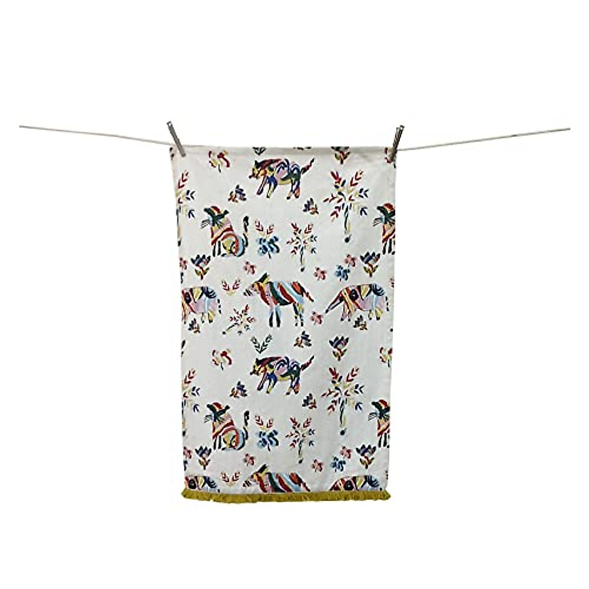 TARAN LIVING Set of 2 100% Cotton Kitchen Dish Towels 18x26 Inches Absorbent Dish Cloth with Back Hanging Loop Hand-Painted Design for Easter Party Hand Towels Kitchen Towel with Fringe