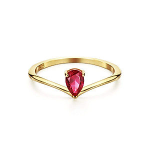 Michooyel 18K Gold Plated Ruby Rings Simple Pear Cut Dainty Rings Sterling Silver Women Promise Ring