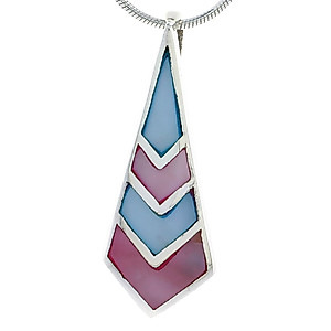 Sterling Silver Pink & Blue Mother of Pearl Inlay Pendant, 1 5/16 inch (33 mm) tall