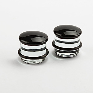 KUBOOZ(1 Pair Black-surface Glass O-Ring Ear Plugs Tunnels Gauges Stretcher Piercings