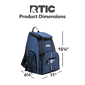 RTIC Lightweight Backpack Cooler, Navy& Black, 15 Can, Portable Insulated Bag, for Men& Women, Great for Day Trips, Picnics, Camping, Hiking, Beach, or Park