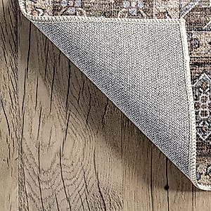 nuLOOM Devin Machine Washable Vintage Medallion Accent Rug, 2' x 3', Light Brown