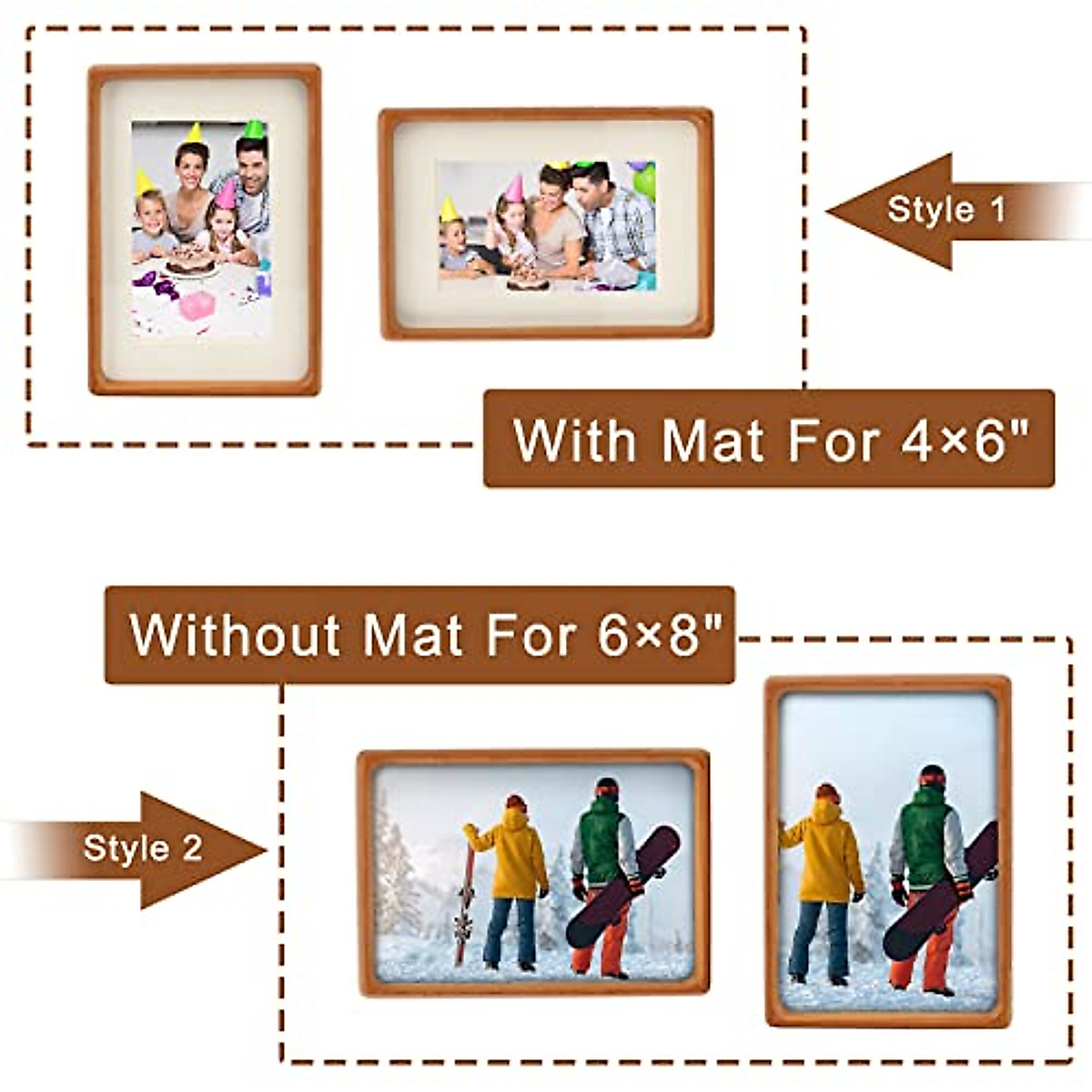Youncewooder 6x8 Picture Frame, Display 4x6 Picture with Mat, Natural Teak Picture Frame Display Horizontal or Vertical for Tabletop and Wall