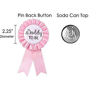 Daddy to be & Mom to be Tinplate Badge Pin - Baby Shower Button New Dad Gifts Gender Reveals Party Baby Girl Pink Rosette Button Baby Celebration (Pink)