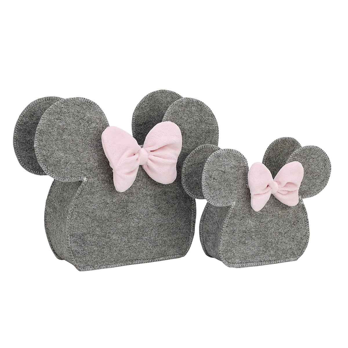Disney Minnie Mouse Shaped Grey and Pink 2 Piece Felt Nursery Storage Caddy - 1 Large, 1 Small