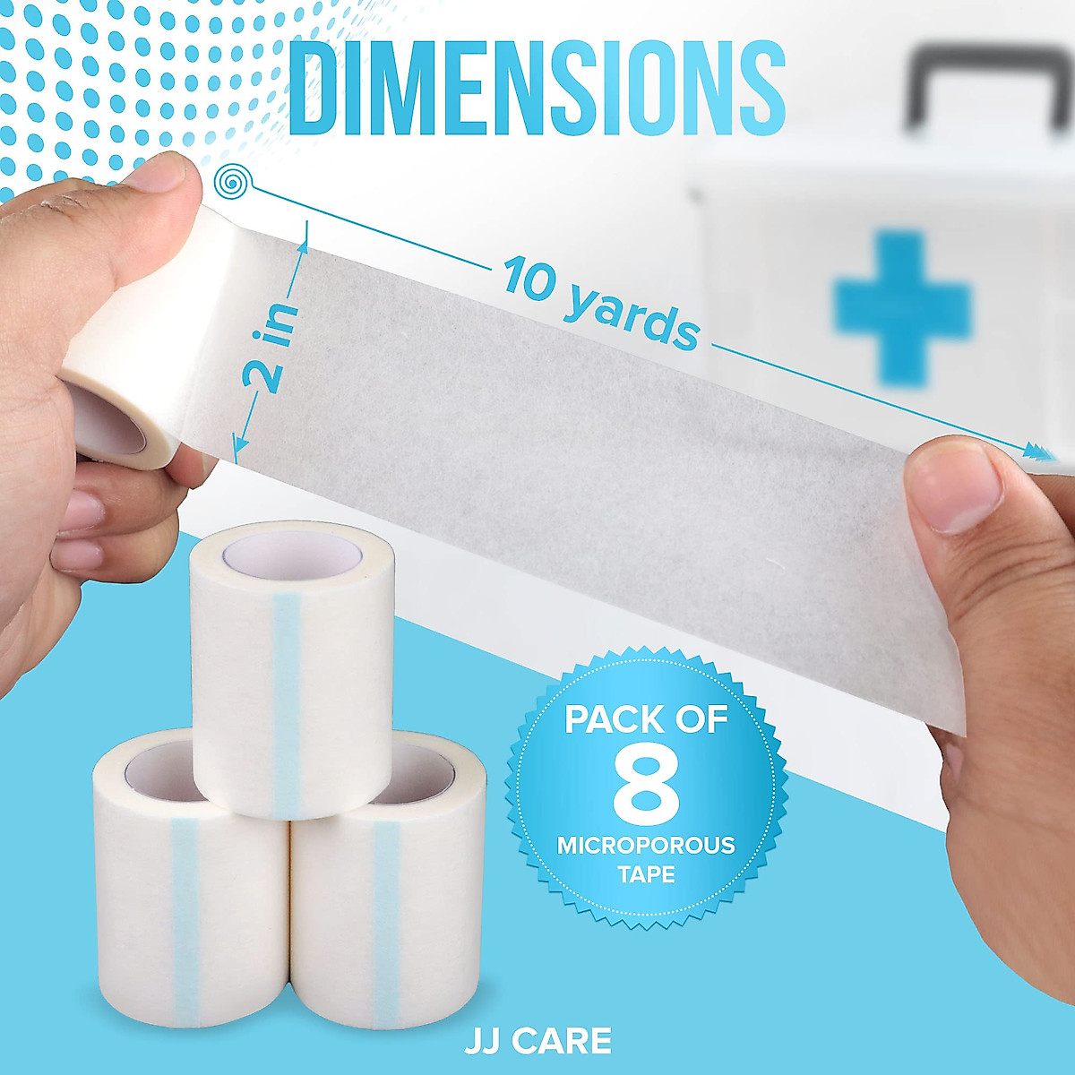JJ CARE Micropore Tape [Pack of 8], 2” x 10 Yards, Breathable Paper Tape Medical Use, Latex-Free Paper Surgical Tape, Individually Boxed Paper Bandage Tape Rolls
