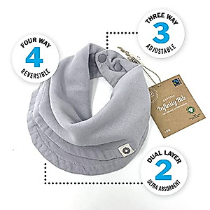Kishu Baby Indi Infinity Scarf Bib - Super Soft Organic Cotton Muslin Drool Bib with Snaps (Cool Gray)