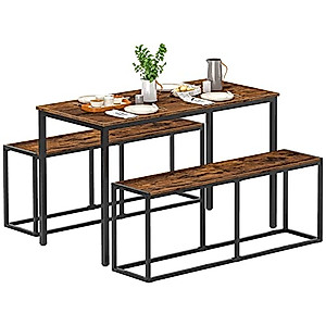 HOOBRO Dining Bench, 47.2 Inch Table Bench, Industrial Style Kitchen Bench, Steel Frame, Easy to Assemble, for Kitchen, Dining Room, Rustic Brown and Black BF12CD01