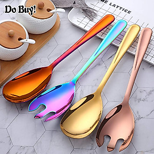 Salad Spoon and Fork Set，Stainless Steel Salad Serving Set，Durable&Elegant,for Salad, Gravies or Pasta, Gold/Brass Finish (2pcs, rainbow)