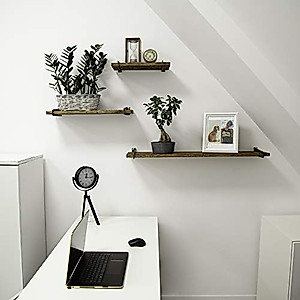 Holtaz Rustic Natural Wood Wall Storage Shelves with Metal Mount Floating Shelves Wall Mounted for Bedroom, Living Room, Bathroom, Kitchen, Office and More , Wall Shelf