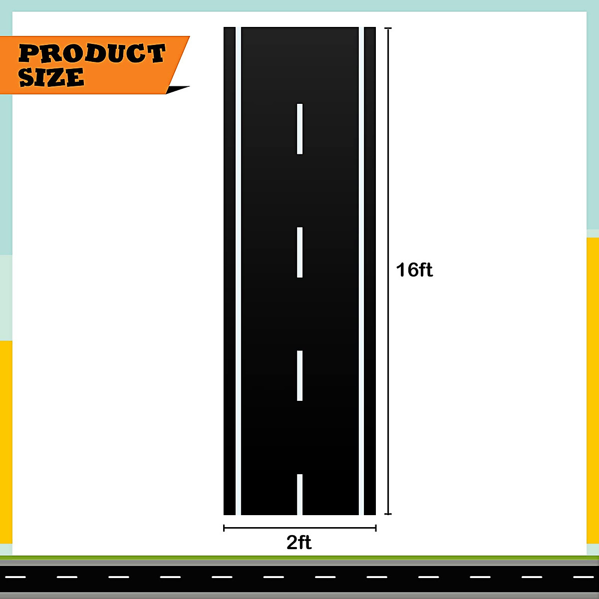 Racetrack Floor Running Black Racer Party Decoration Mat Road Table Runner Long Racetrack Tablecloth Drag for Party (Simple Style,16 ft x 2 ft)