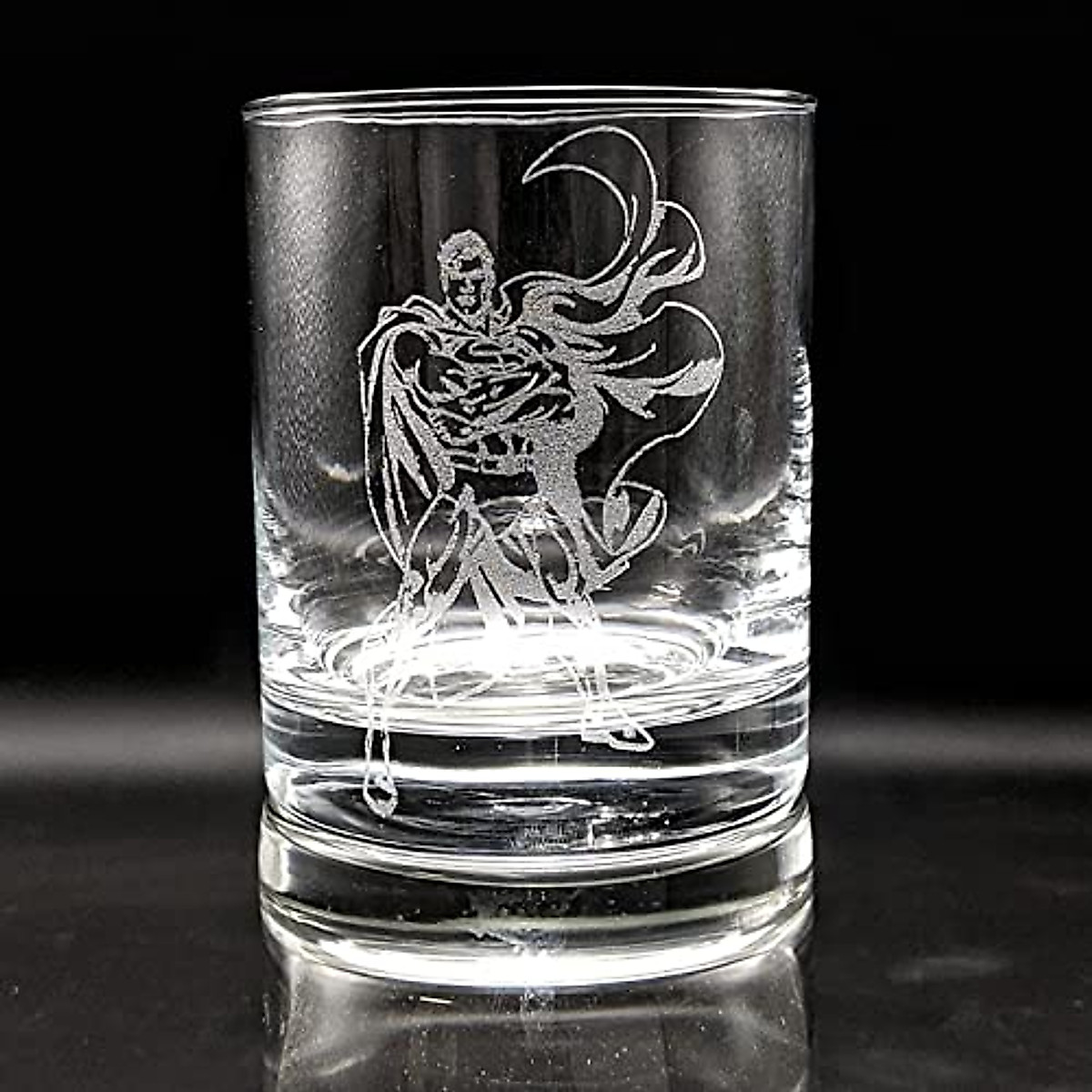 SUPER MAN Engraved Whiskey Rocks Glass | Inspired by D-C Superheroes and Comic Books | Great Gift Idea!