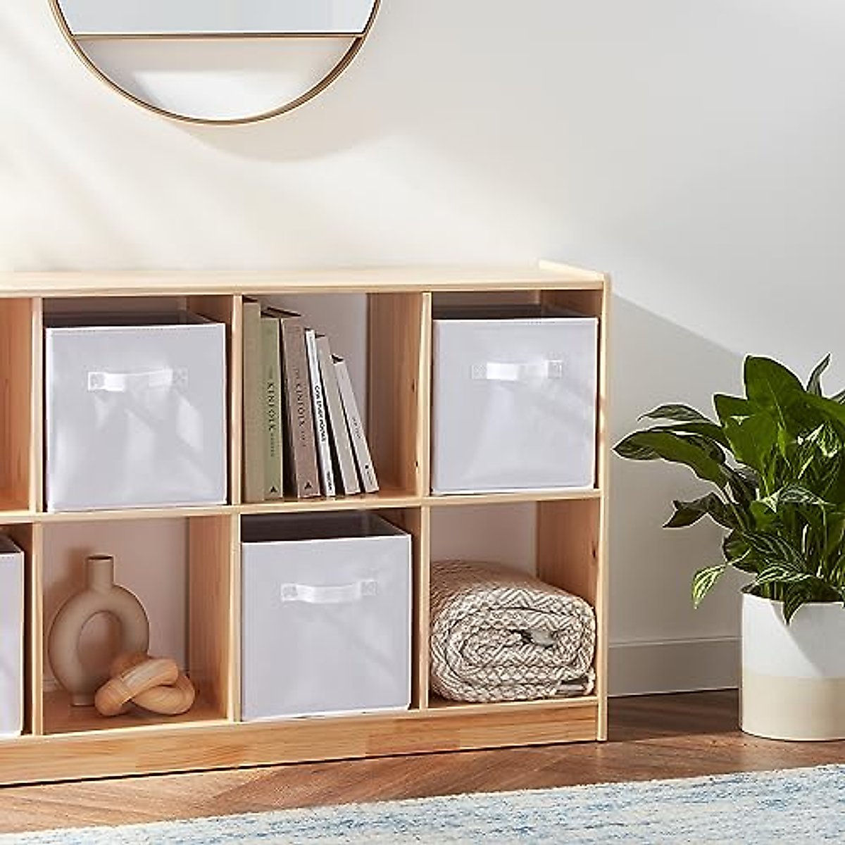 Amazon Basics Collapsible Fabric Storage Cube Organizer with Handles, 10.5 x 10.5 x 11 Inch, White - Pack of 6