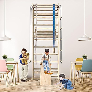 Jungle Gym, Wooden Swedish Wall Ladder Stall Bars Set, Indoor Playground Climbing Toys for Toddlers, Toddler Climbing Toys Indoor, Stall Bars for Exercise for All Family All Ages Training Stretching