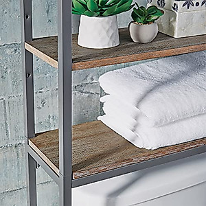 Home Styles Barnside Metro Gray Bathroom Shelf with Two Adjustable Shelves, Brushed Pine Veneer Shelves, and Powder Coated Metal Frame