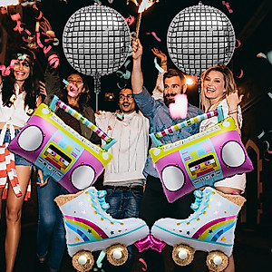 6 Pieces Roller Skate Balloon Boom Box 80s 90s 22 Inch Disco Foil Balloons 80s 90s Rainbow Retro Party Balloon for Party Decorations Wedding Anniversary Hip Hop Theme Party Supplies (Ball Style)