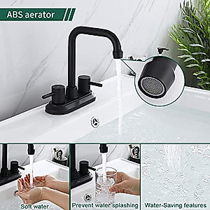 AiHom Bathroom Faucet Black 4 Inch Lavatory Faucet 2 Handle Centerset Bathroom Sink Faucet, Stainless Steel High Arc 360° Swivel Spout Vanity Faucet (Sink Drain and Supply Hose not Included)