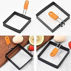 Large 4 Pcs 4 Inch Sqaure Egg Ring for Griddle Frying Egg,4" Non-stick Stainless Steel Square Egg Mold,Square Omelet Ring Pancake Mold Maker With Silicone Insulated Handle Oil Brush & Egg Separator