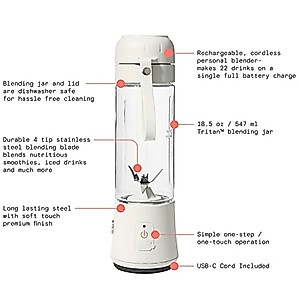 Beautiful Portable Blender,by Drew Barrymore, 70 Watts, 18.5 OZ (White Icing)